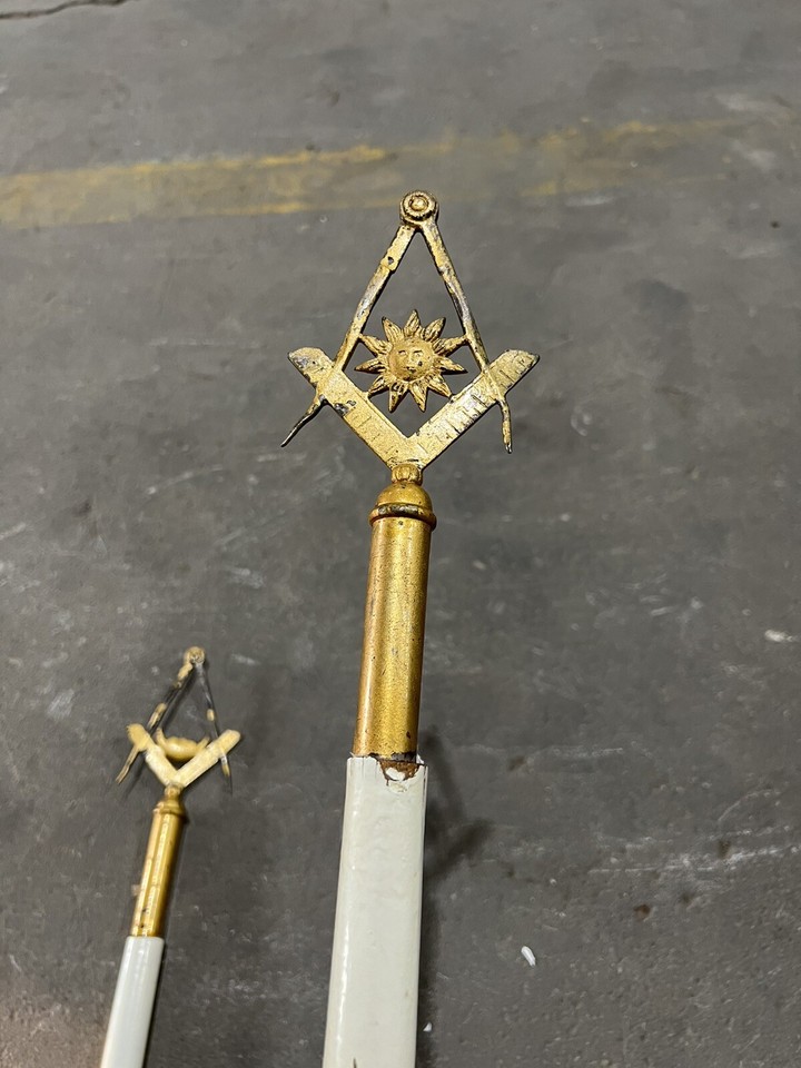 Antique Masonic Ceremonial Deacon Rods Spear Staff Moon Rising Sun ...