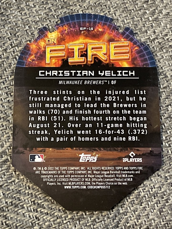 2022 Topps Fire Christian Yelich On Fire Gold Minted Die Cut Milwaukee ...