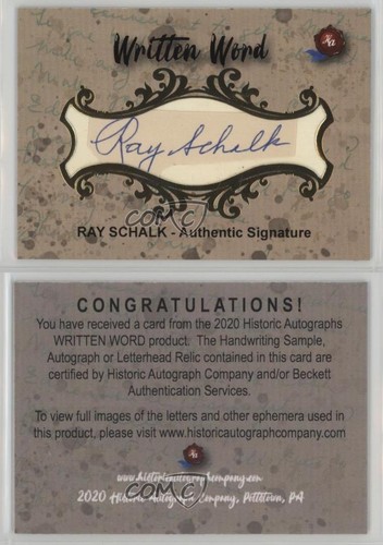 2020 Historic Autographs Written Word - Handwriting Samples Ray Schalk ...