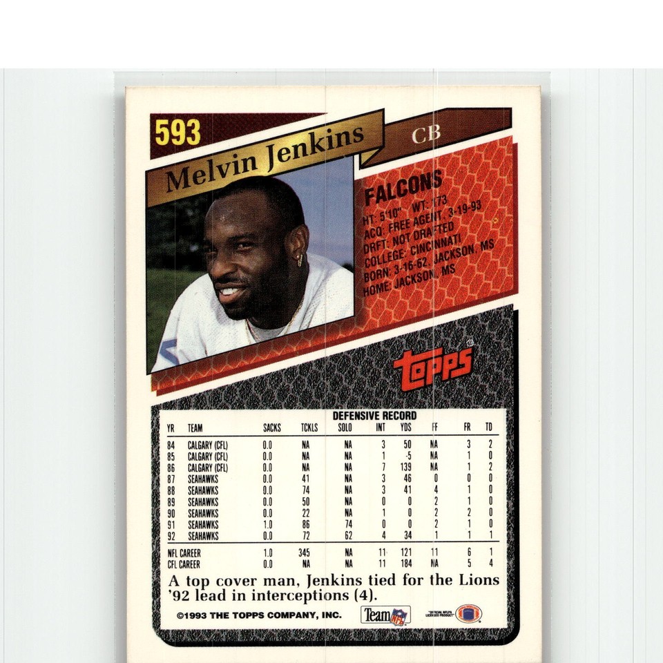 1993 Topps #593 Melvin Jenkins Atlanta Falcons Football Card | eBay
