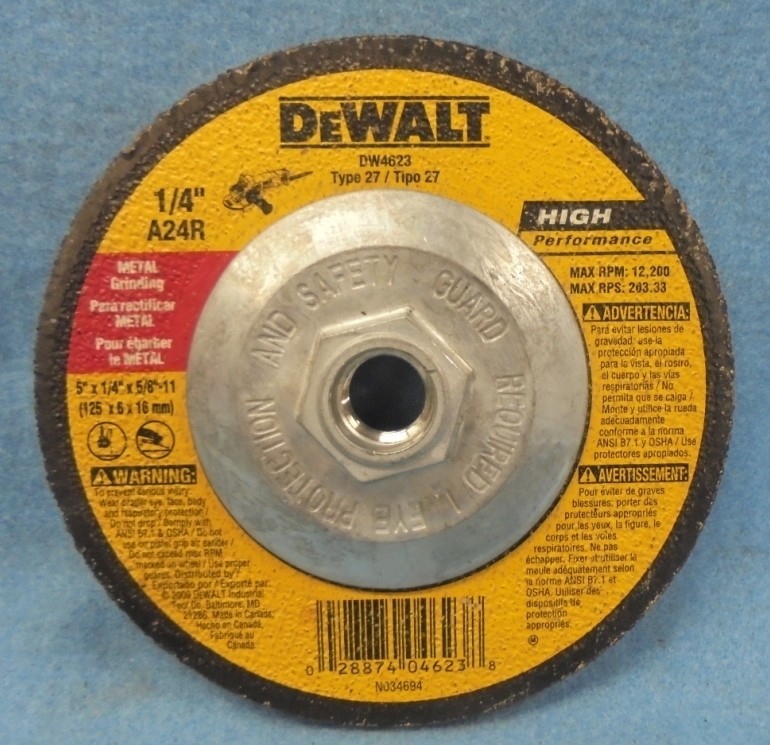 DEWALT DW4623, METAL GRINDING WHEEL, 5" X 1/4" X 5/8"-11, 12,200 RPM ...