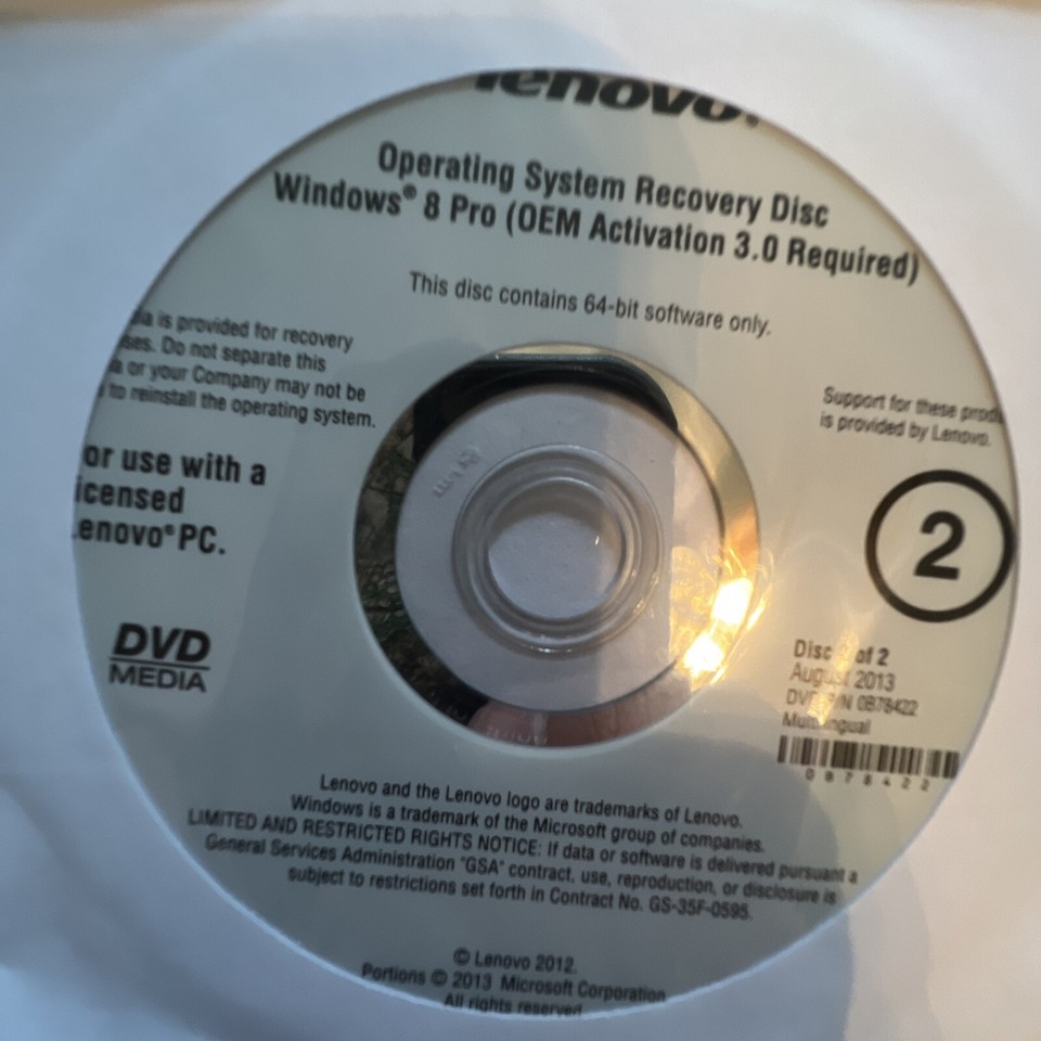 Lenovo Recovery DVDs Windows 8 Pro 64 bit - for ThinkCentre E73 Type 10AS, 10AU | eBay