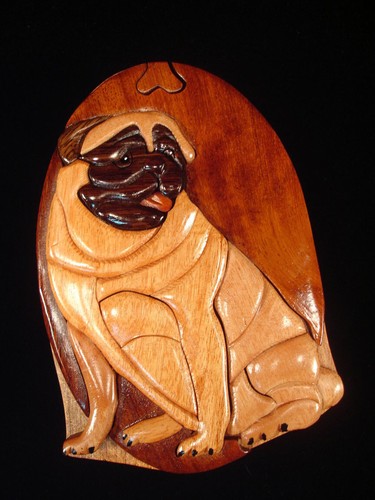 Hand crafted 3D Intarsia Wood Art PUG Dog Puzzle Wooden Box | eBay