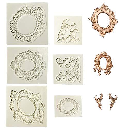 6 PCS Silicone Fondant Cake Mold Baroque Style Retro Photo Frame Mold ...