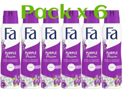 FA PURPLE PASSION DEODORANT SPRAY BLOSSOM SCENT FREE ALUMINIUM 6 x ...