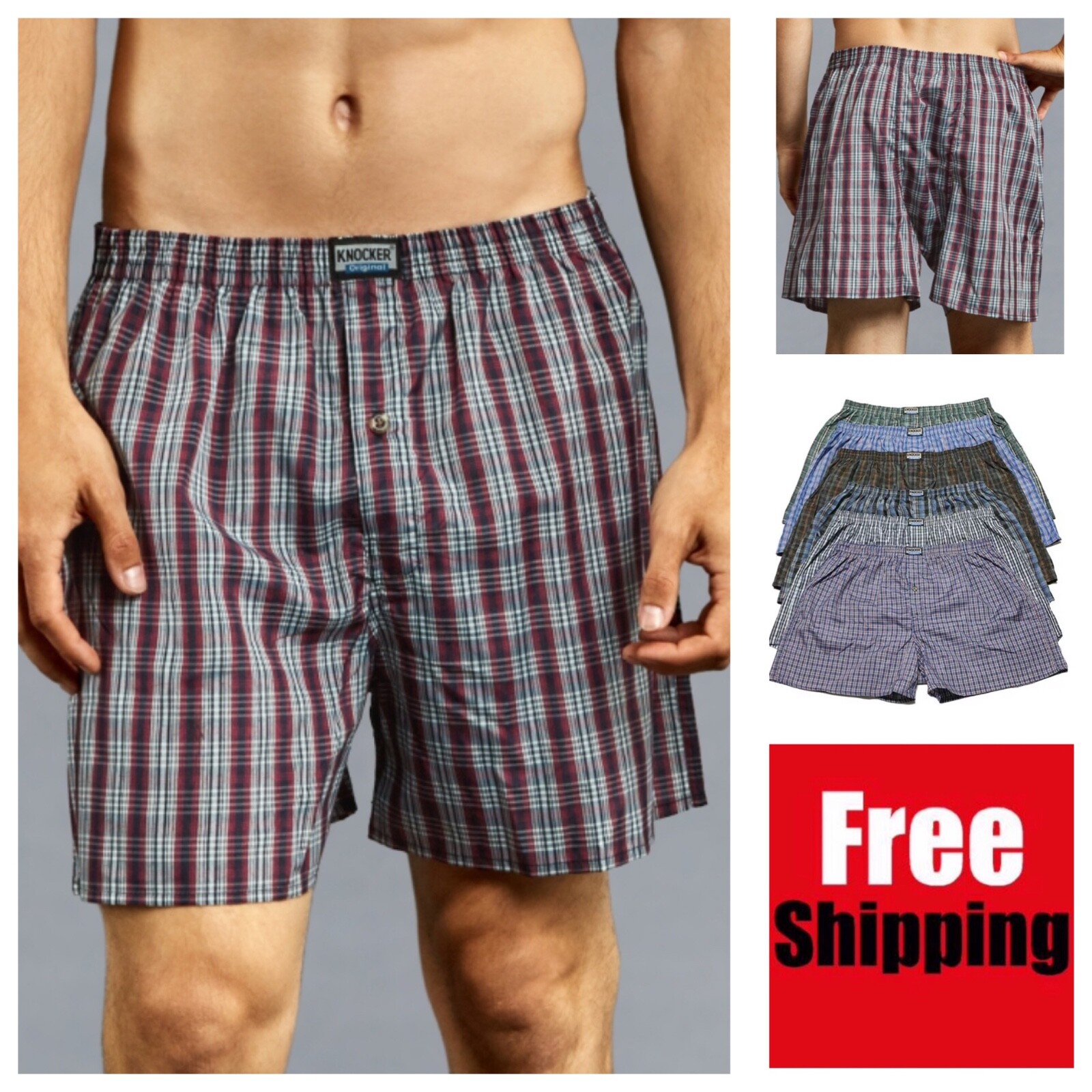3, 6 & 12 PACK Mens Knocker Plaid Boxer Shorts Underwear Lot Trunk ...