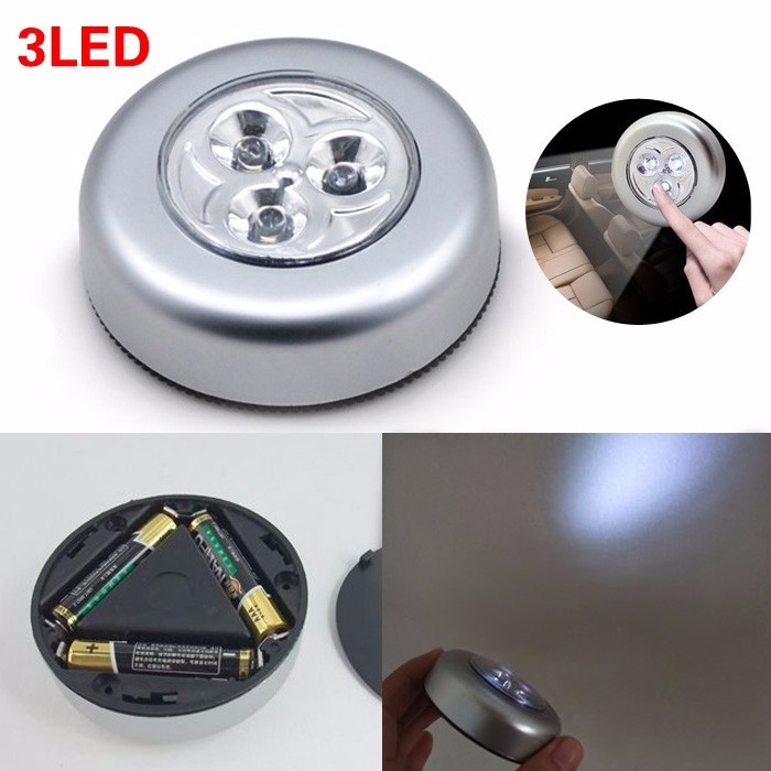 4 PCS 3 LED Touch Push On/Off Light Self-Stick On Click Battery ...