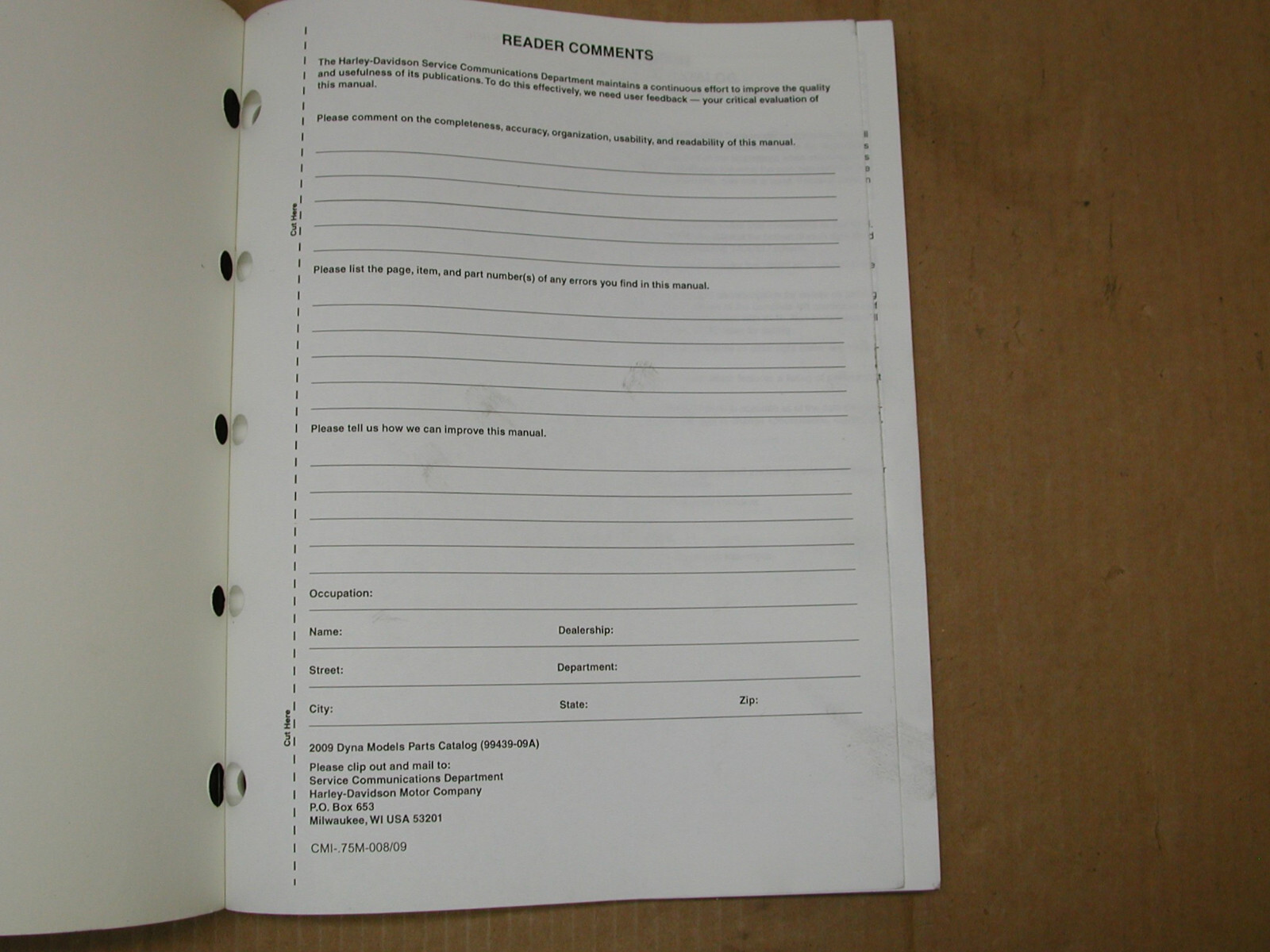 Harley Davidson DYNA 2009 Models OEM Official Factory Parts Catalog ...