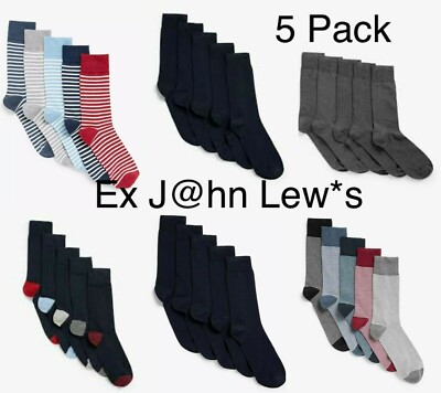 Mens JOHN LEWIS Socks Cotton Ankle 5 Pack Organic Black Navy Striped ...
