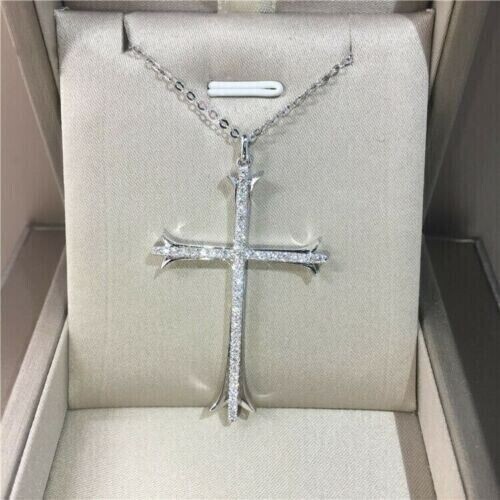 2CT Rd Lab-created Diamond Religious Jesus Cross Pendant 14K White Gold ...