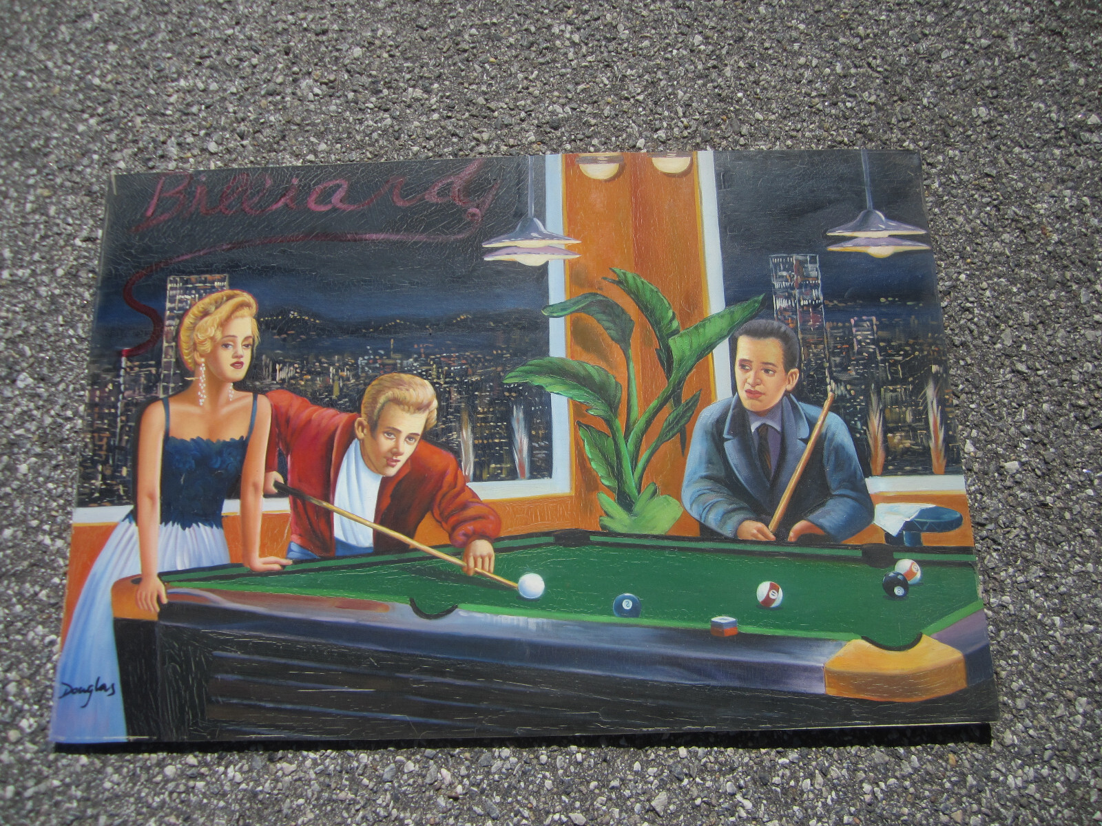 billiards oil painting City scene pool hall game room table hand ...
