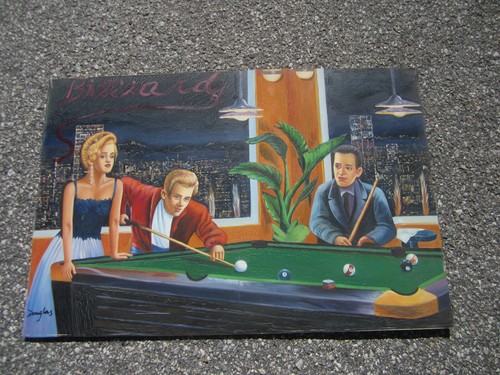 billiards oil painting City scene pool hall game room table hand ...