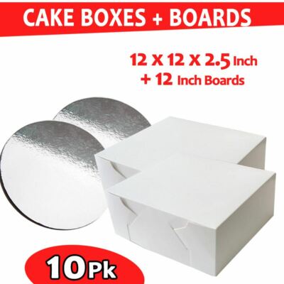 CAKE BOX 12x12x2.5-10Pk+10Pk Cake Board 12" RD Cardboard Macaroon Box ...