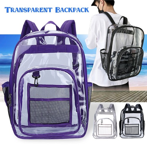 Clear Backpack Transparent PVC Work School Bag Large Heavy Duty Bookbag ...