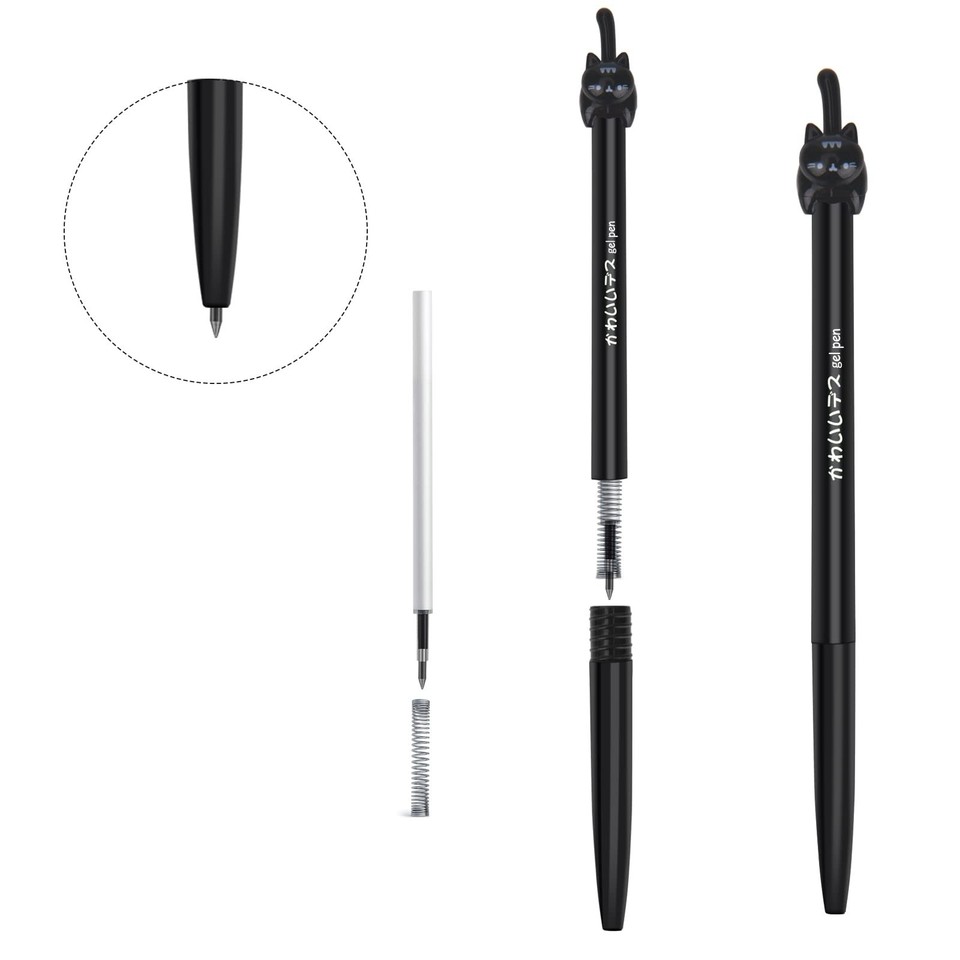 retractable cat gel pens,Fine Point 0.5mm black ink,Cute kitty fun ball ...