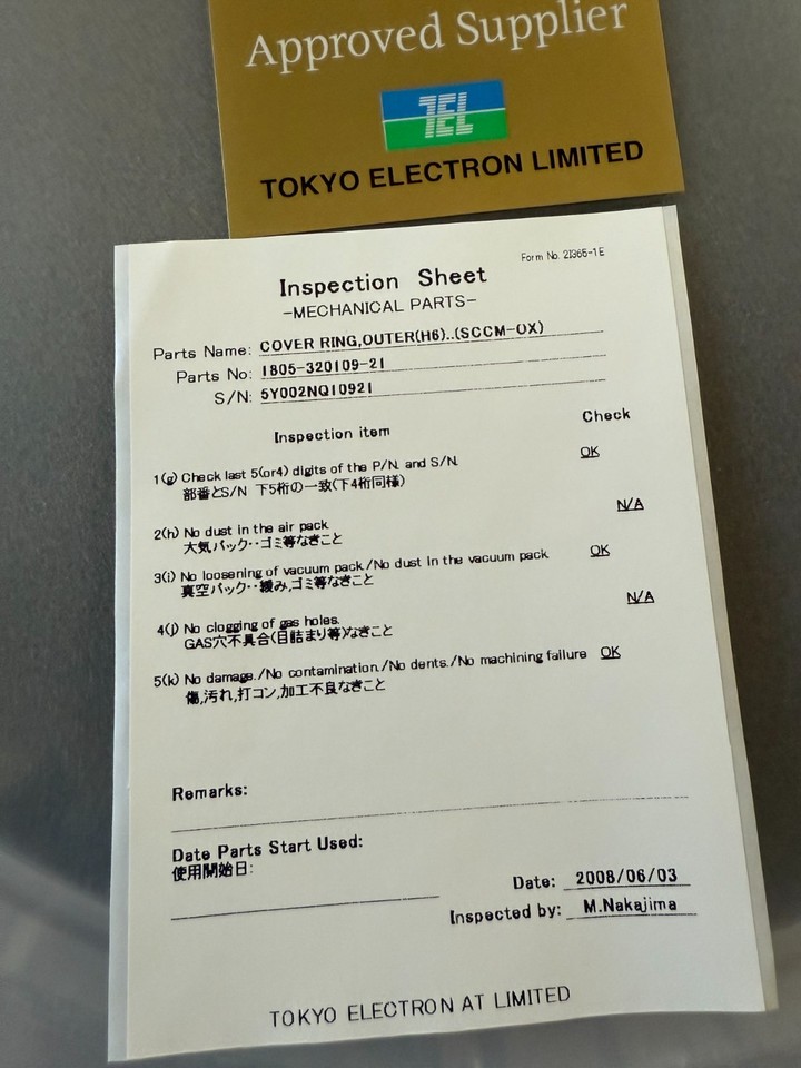 Tokyo Electron ES1805-320109-21 Outer Cover Ring | eBay