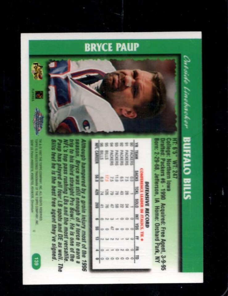 1997 TOPPS CHROME #139 BRYCE PAUP NMMT BILLS | eBay