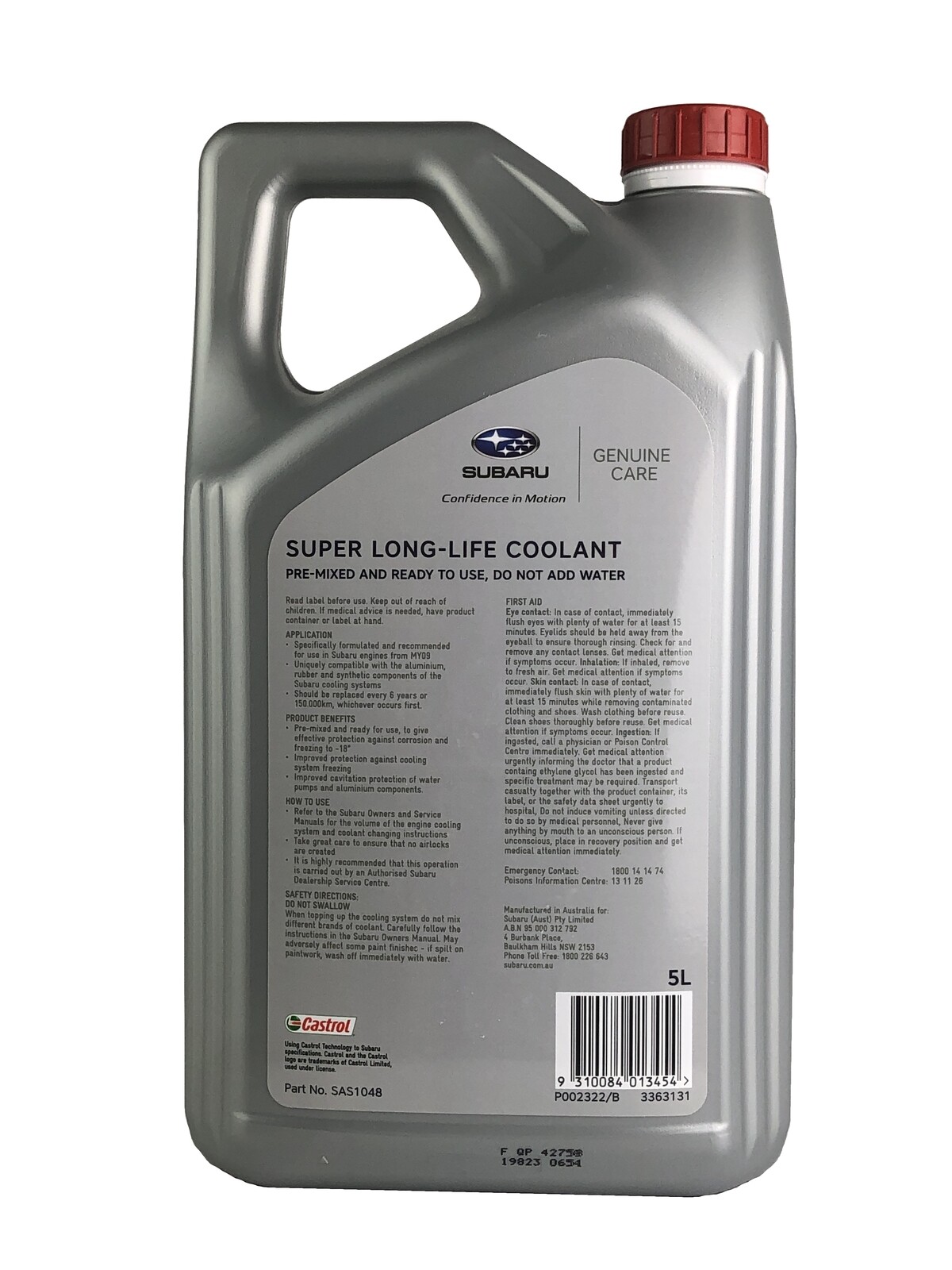 Genuine Subaru Long Life Coolant - 1 x 5L SAS1048 SUBARU LL COOLANT ...