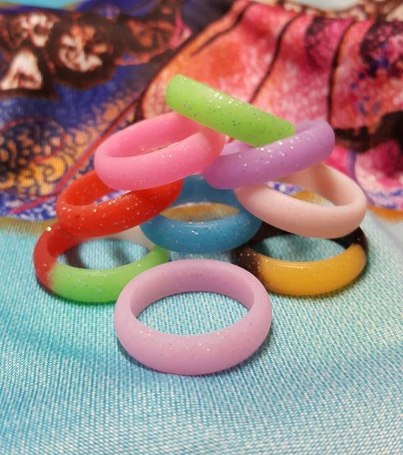 Glow Dark Glitter Sparkling Sparkle Women Silicone Wedding Sport Ring 6 ...