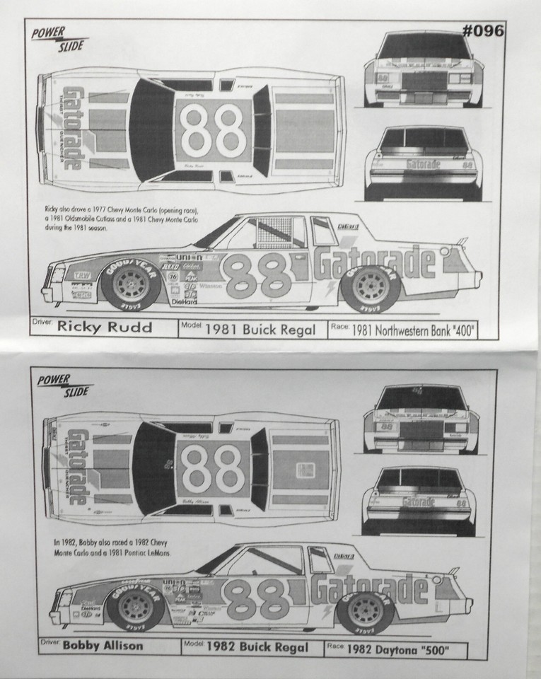 NASCAR DECAL #88 GATORADE 1981-1984 CARS RUDD ALLISON BODINE WALLACE 1/ ...