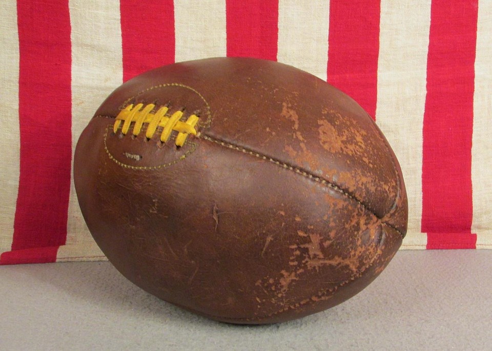 Vintage 1940s Brown Genuine Leather Rugby Ball with Laces Great Display ...