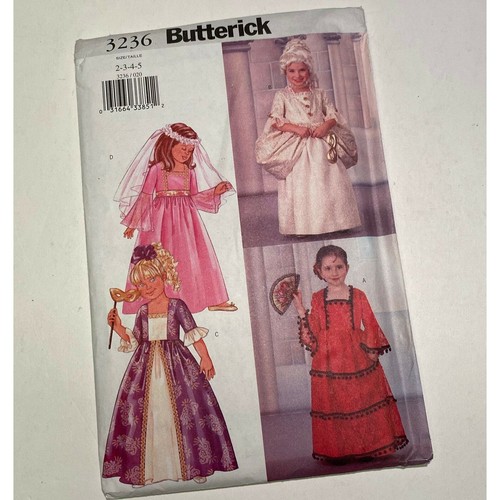 Butterick 3236 Princess Colonial Senorita Sizes 2-5 Halloween Costume ...