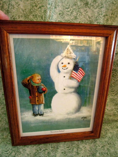 den-670 Dianne Dengel "SNOWMAN SALUTE" PRINT from original, framed 11 ...