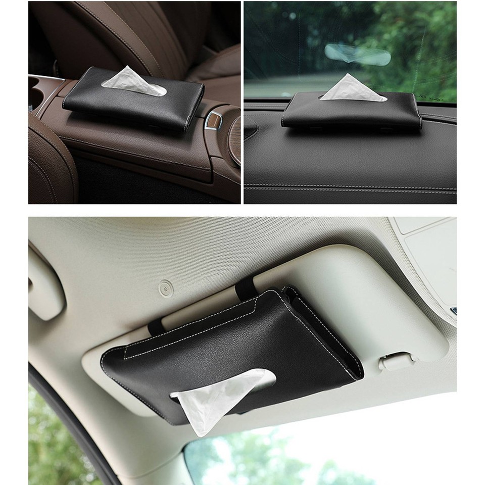 Car Tissue Box Towel Sets Car Sun Visor PU Leather Tissue Box Holder ...