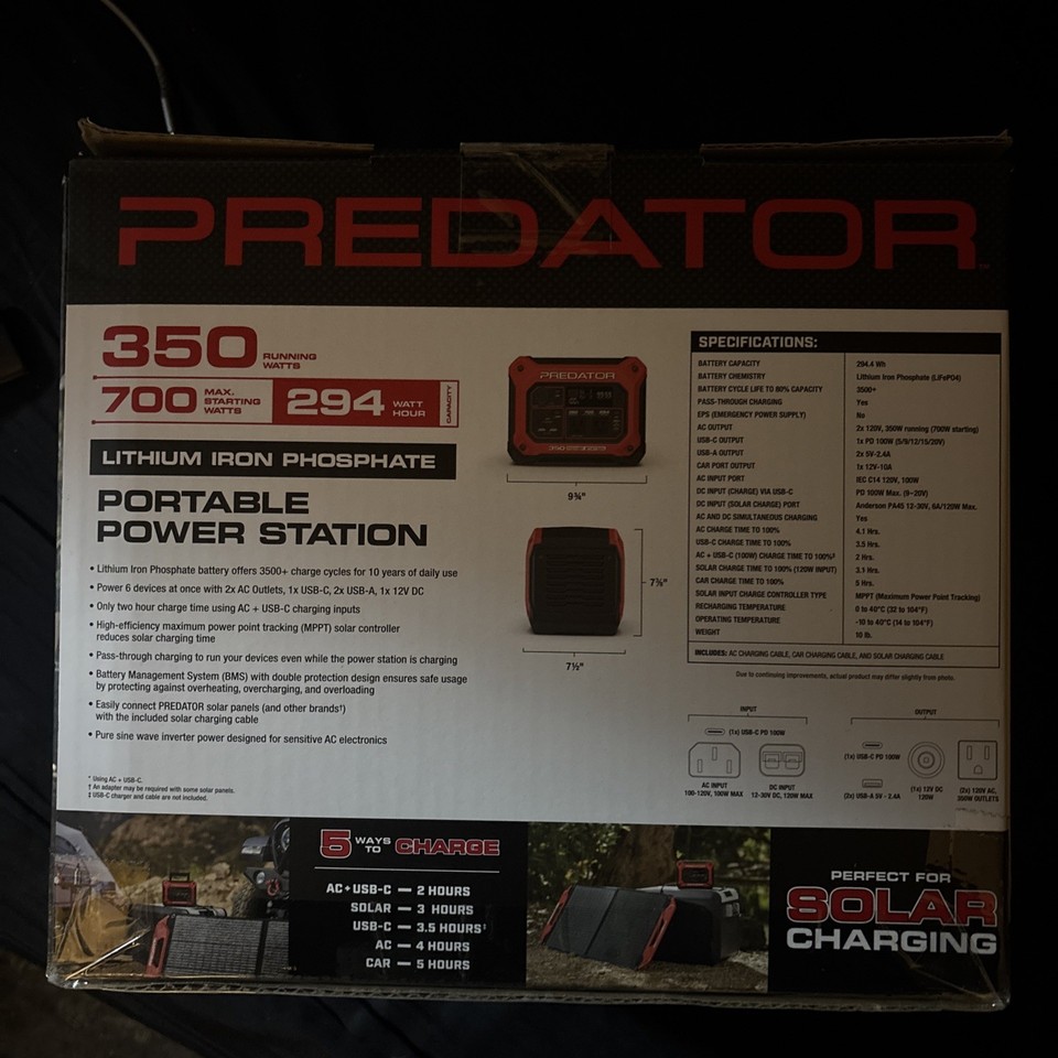 PREDATOR 350 Power Station/ Generator 350 Running Watts 294 Wh Capacity ...