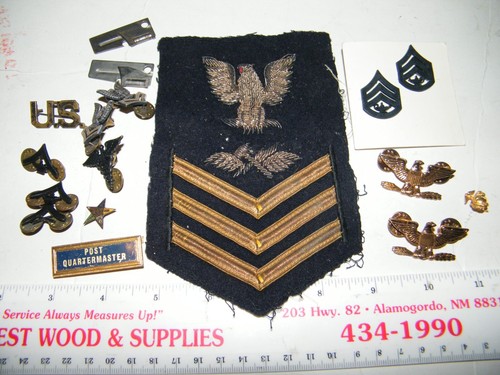 vintage navy bullion cheif po insignia, colonels wing, other misc ...