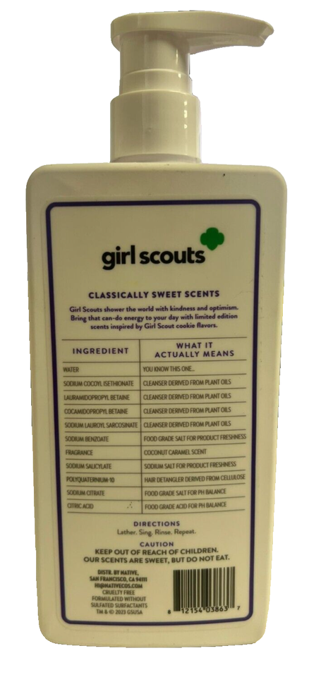 2 PACK Native Girl Scouts Coconut Caramel Moisturizing Shampoo w Pump ...