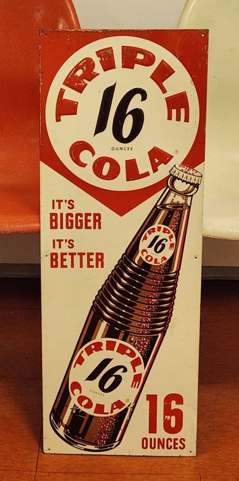 VINTAGE ANTIQUE TRIPLE COLA 16 ounces SODA BOTTLE DISPLAY RACK SIGN ...