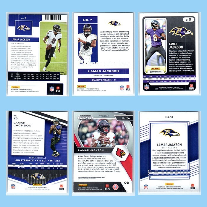 Lot of 6 Lamar Jackson Football Cards Baltimore Ravens Louisville ...