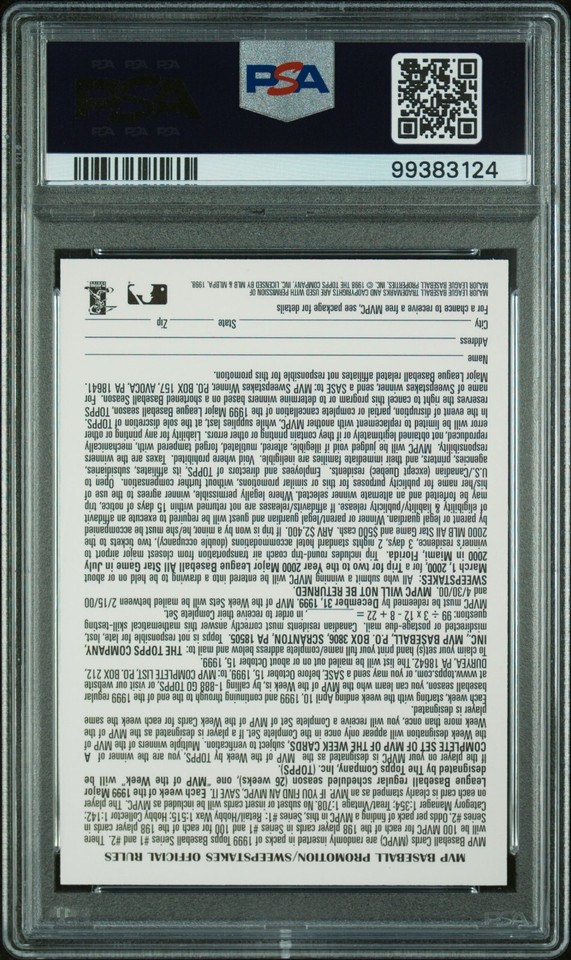 1999 TOPPS MVP PROMOTION REDEMPTION PARALLEL #95 PEDRO MARTINEZ /100 ...