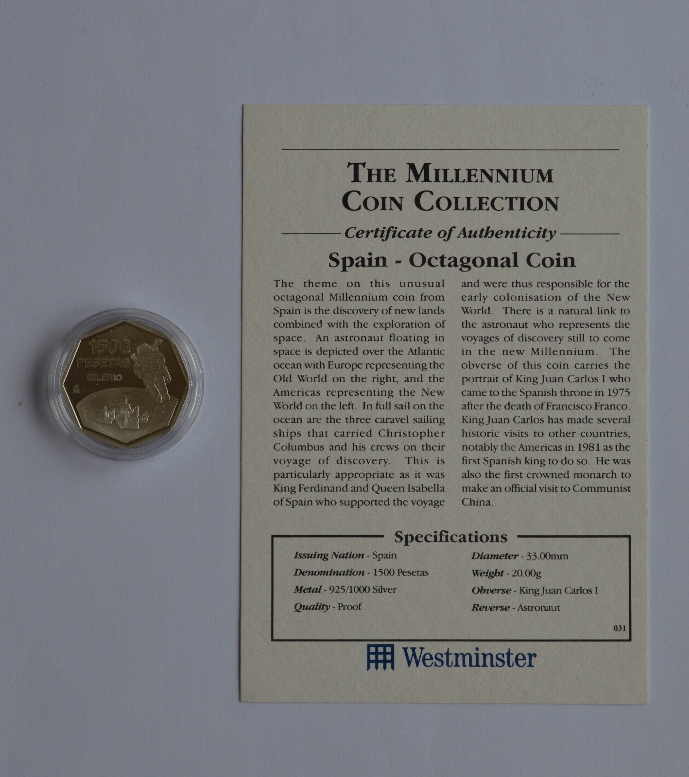 Spain Octagonal coin silver Coin Millennium Coin Collection COA | eBay