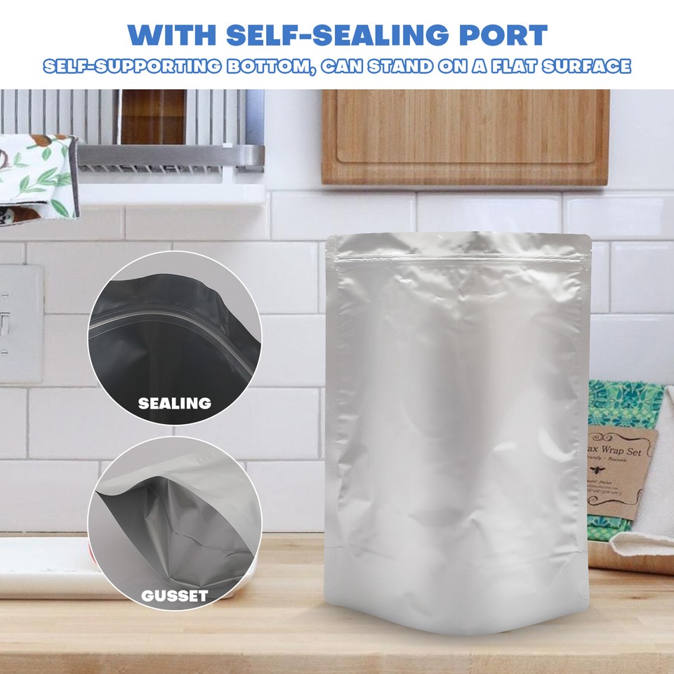 Stand Up Mylar Bags 8.7Mil with Oxygen Absorbers Resealable Food ...