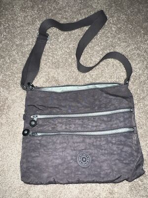 Kipling Crossbody Shoulder Bag Gray 3 Zipper Pocket Purse Metallic Blue ...