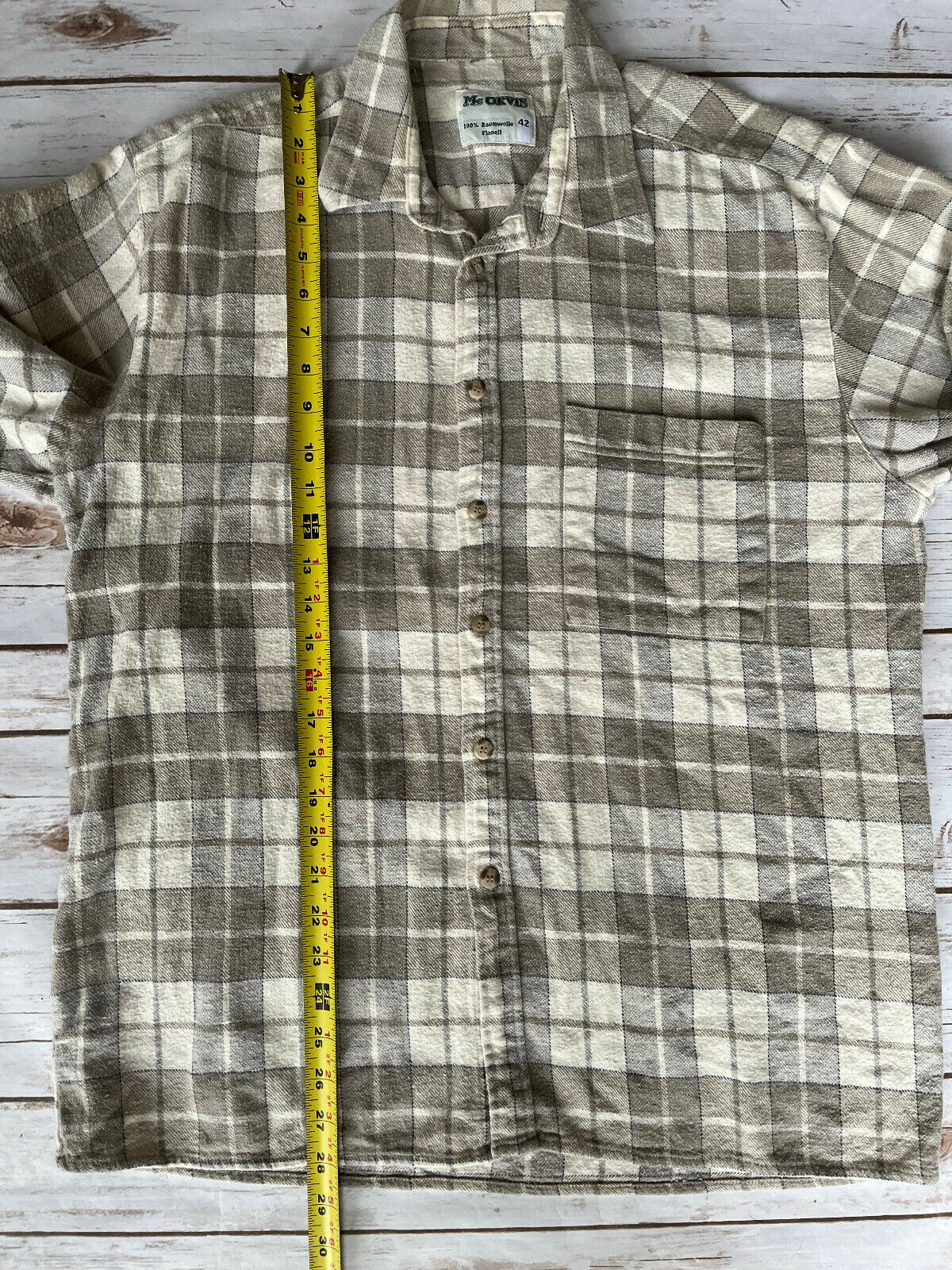 MC ORVIS BAWMWALLE FLANNEL SHIRT TAN MENS SIZE 42 - Gem