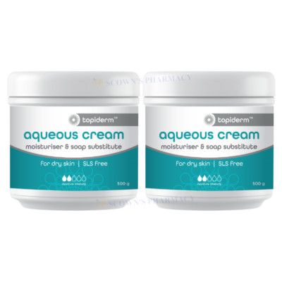 2 x Topiderm Aqueous Cream Moisturiser & Soap Substitute Dry Skin SLS ...
