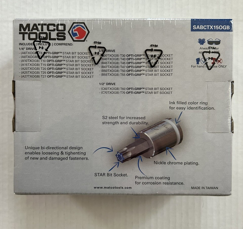 Matco Tools 1/4", 3/8", 1/2" Drive Star Bit Socket Set Opti SABCTX15OGB ...