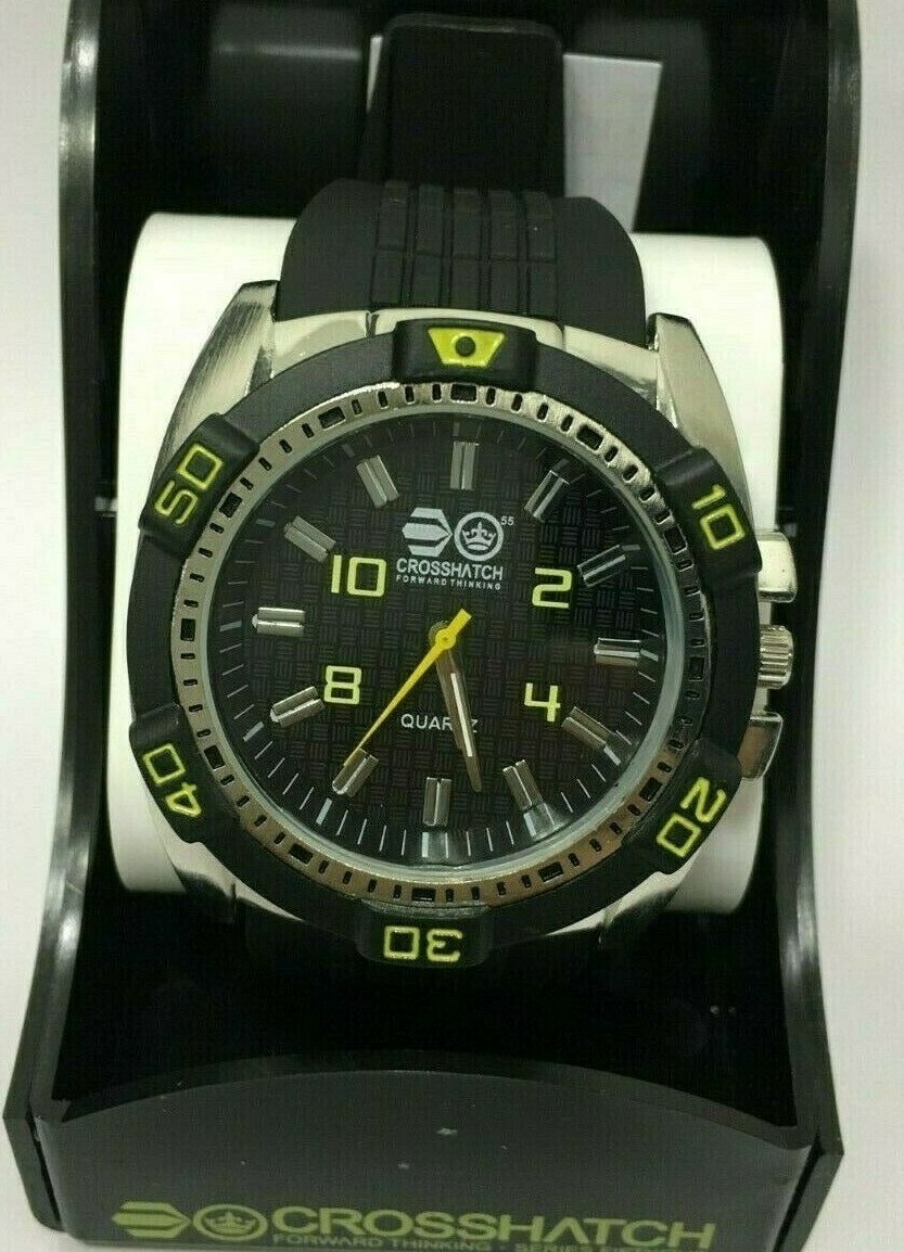 Crosshatch Men's Quartz Watch with Analogue Display and Black Silicon ...