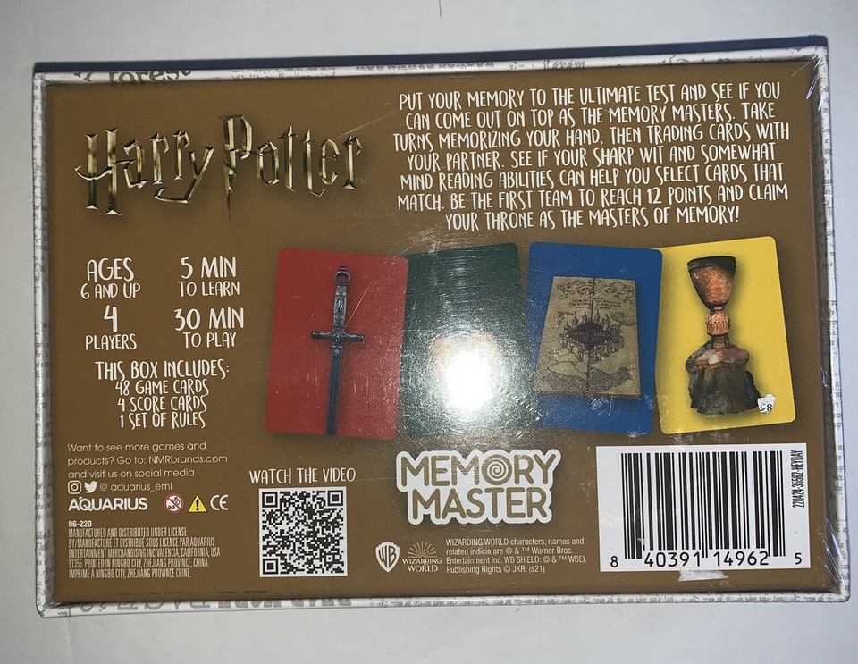 Harry Potter Memory Master A Card Game You’ll Never Forget Ages 6+ 4 ...