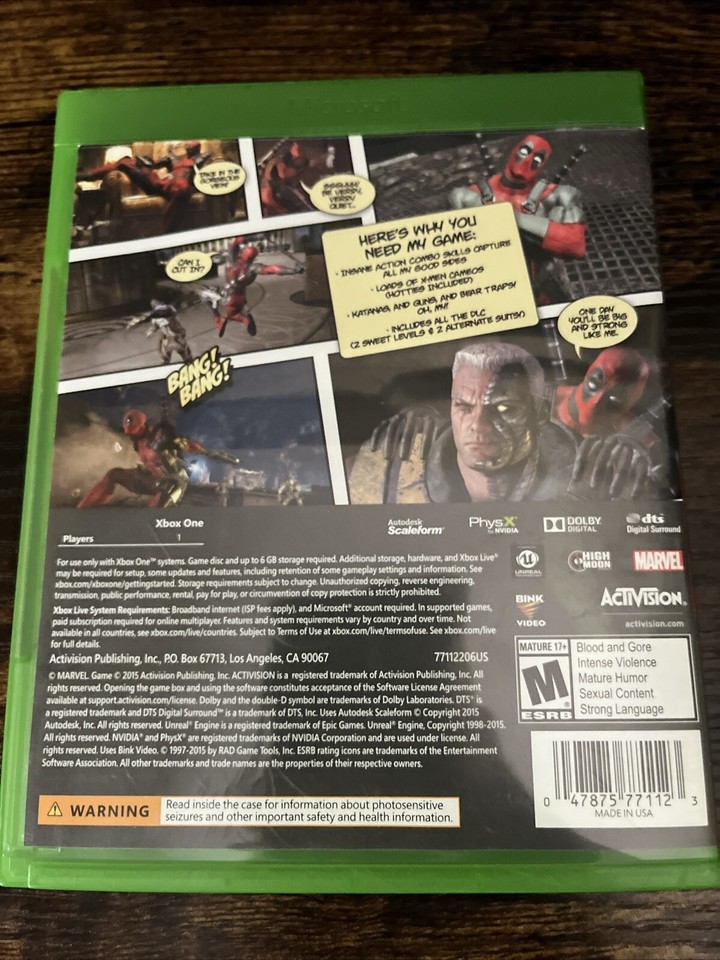 Deadpool Microsoft Xbox One 2015 Marvel Wolverine Tested & Works ...