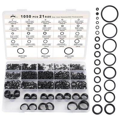 21 Size Rubber O Ring Set,1050 Pcs Black Small O Rings Assortment Kits ...