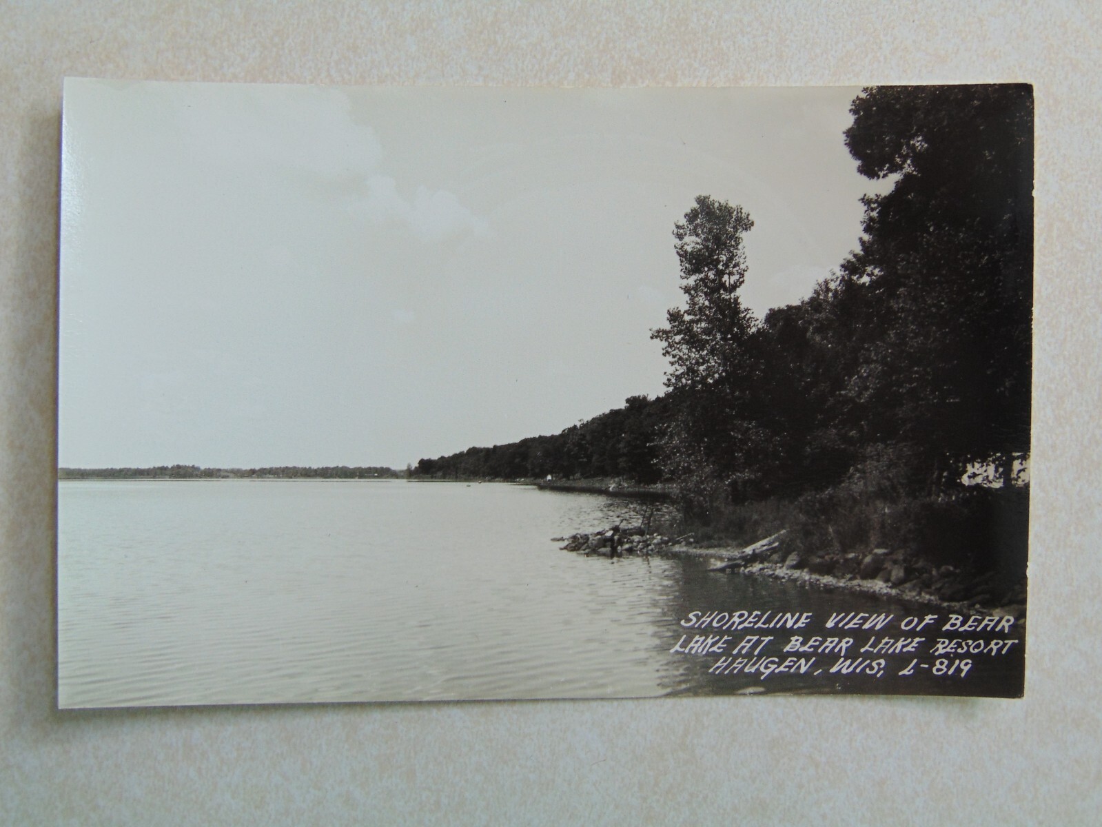 E507 Postcard RPPC Shoreline View of Bear Lake Resort Haugen WI ...