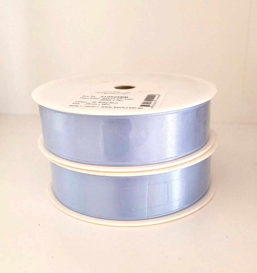 SATIN RIBBON ROLL - Double Faced Soft Baby Blue Satin Ribbon - 25mm x ...