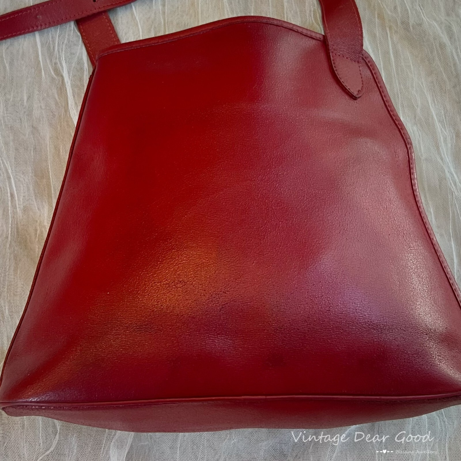 1980s Vintage Longchamp France Red Leather Handbag Sh… - Gem