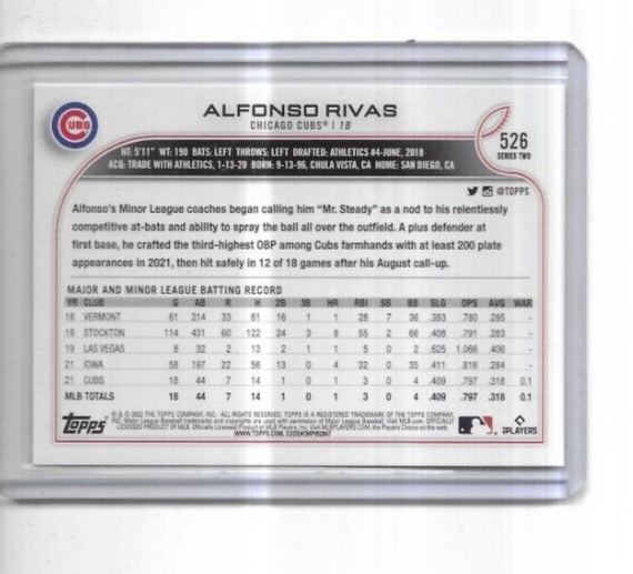 2022 Topps Foil #526 Alfonso Rivas Chicago Cubs Rookie Card | eBay