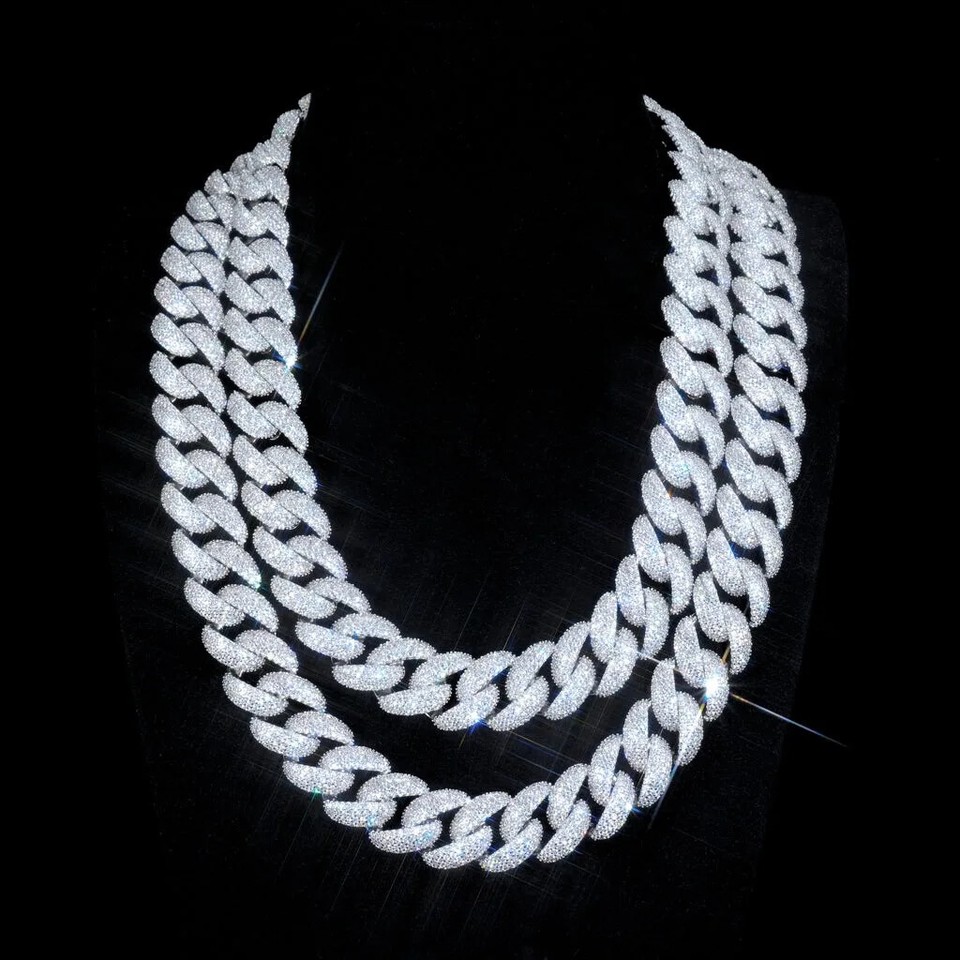 22mm Diamond Chain Men Bling Rapper Hip Hop Thick Cuban Link Necklace ...
