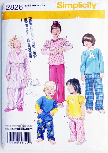Simplicity 2826 Child Pajama & Robe Sewing Pattern Sz 1.5-3 for sale ...